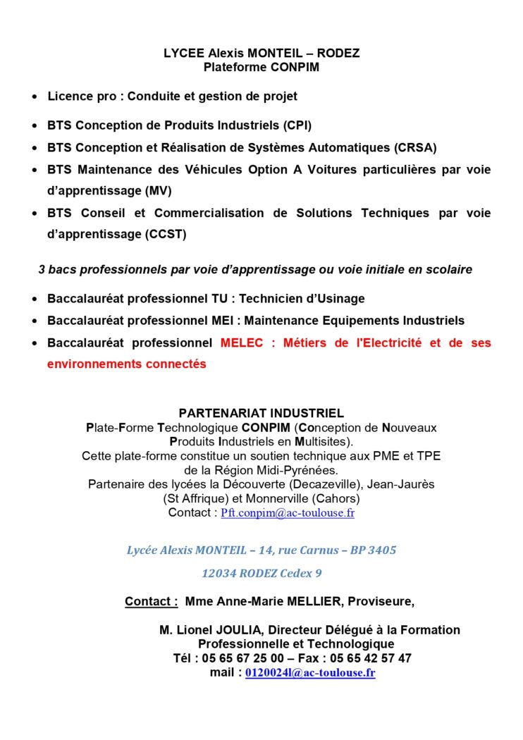 LYCEE ALEXIS MONTEIL – RODEZ - MECANIC VALLEE