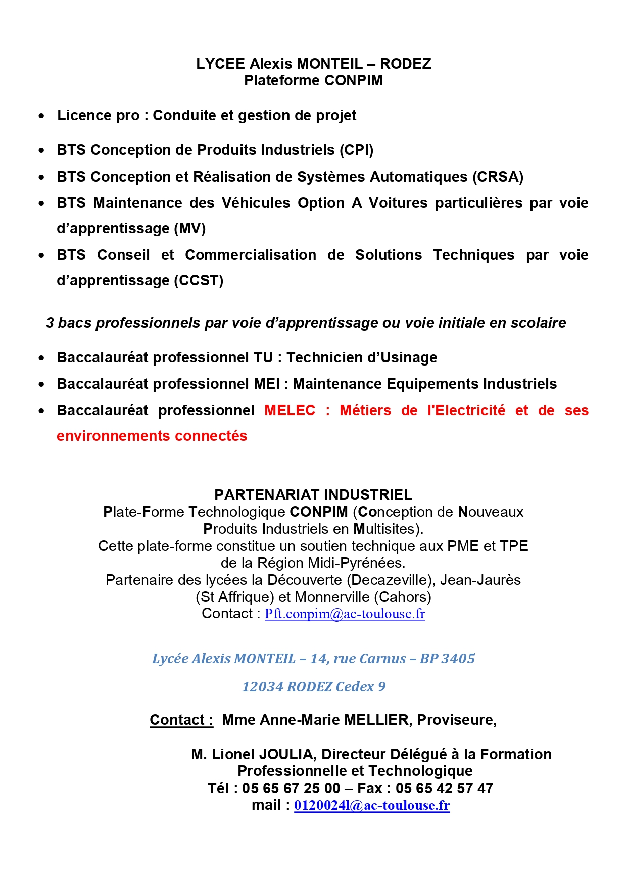 LYCEE ALEXIS MONTEIL – RODEZ - MECANIC VALLEE